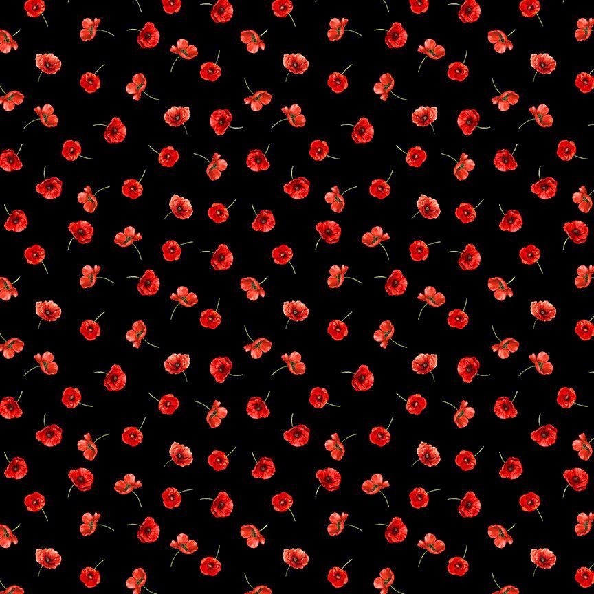 Poppy Passion / Tossed Poppies in Black — Poppy Quilt N Sew